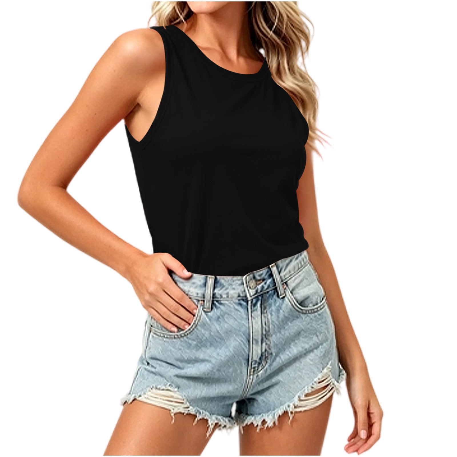 Cross Back Tank Top for Women Round Neck Camisole Sleeveless Casual ...