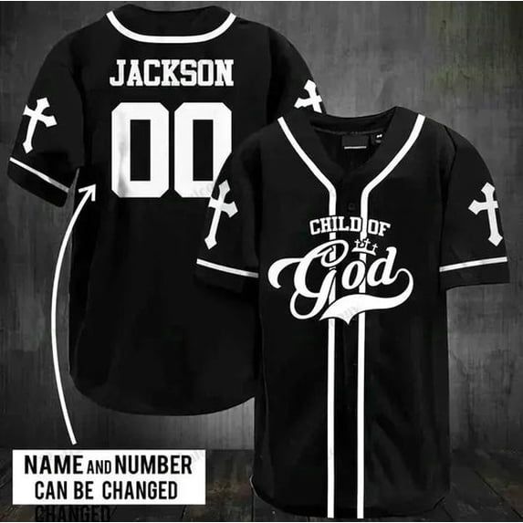 Cross Baseball Jersey - Child of God Custom Printed 3D Baseball Jersey ...