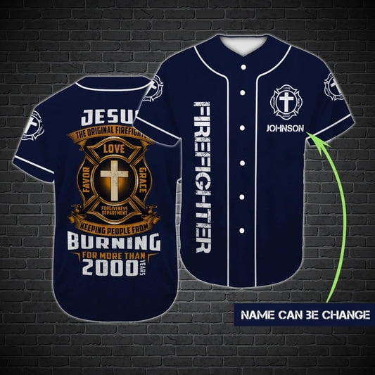 Cross Baseball Jersey - Jesus Original Firefighter Custom Baseball ...