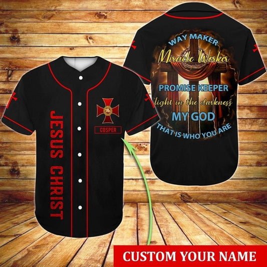 Cross Baseball Jersey - Way Maker Miracle Worker Promise Keeper Custom ...