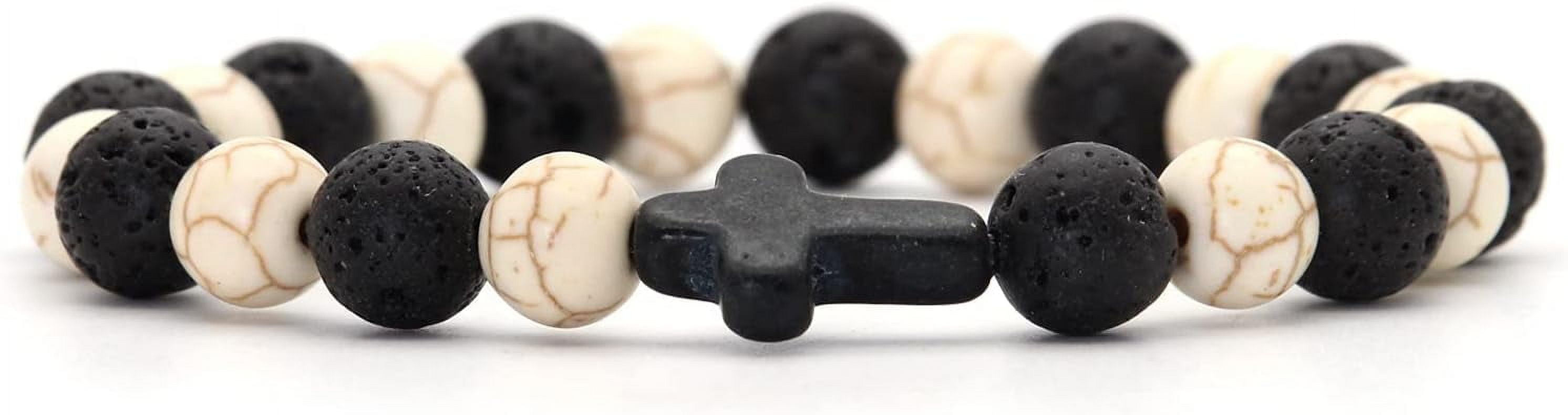 Cross Bead Bracelet 8Mm Lava Rock Turquoise Tiger Eye Onyx Stone ...
