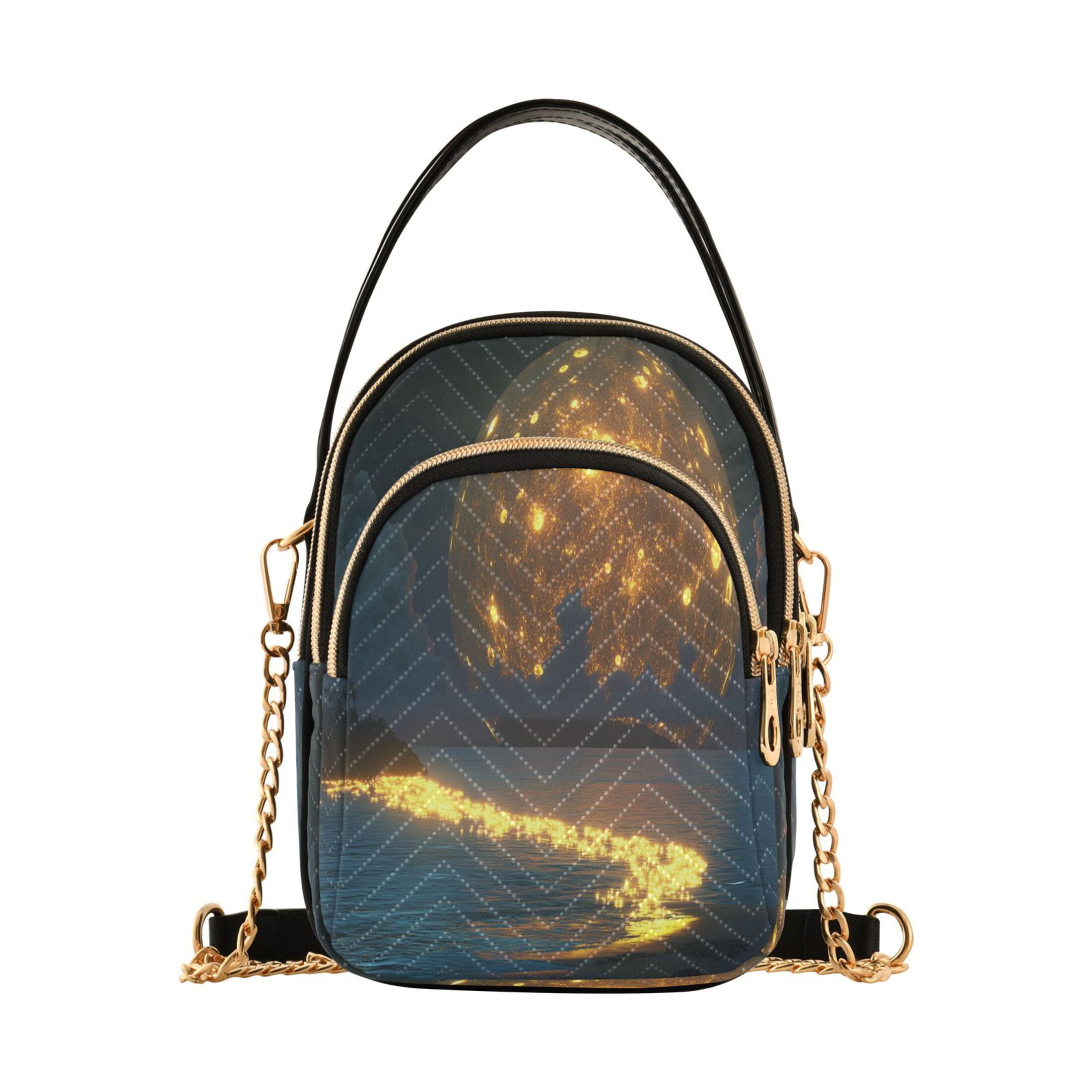 Cross Body Fashion Shoulder Waist Purse Bags Glowing Moon over Ocean ...