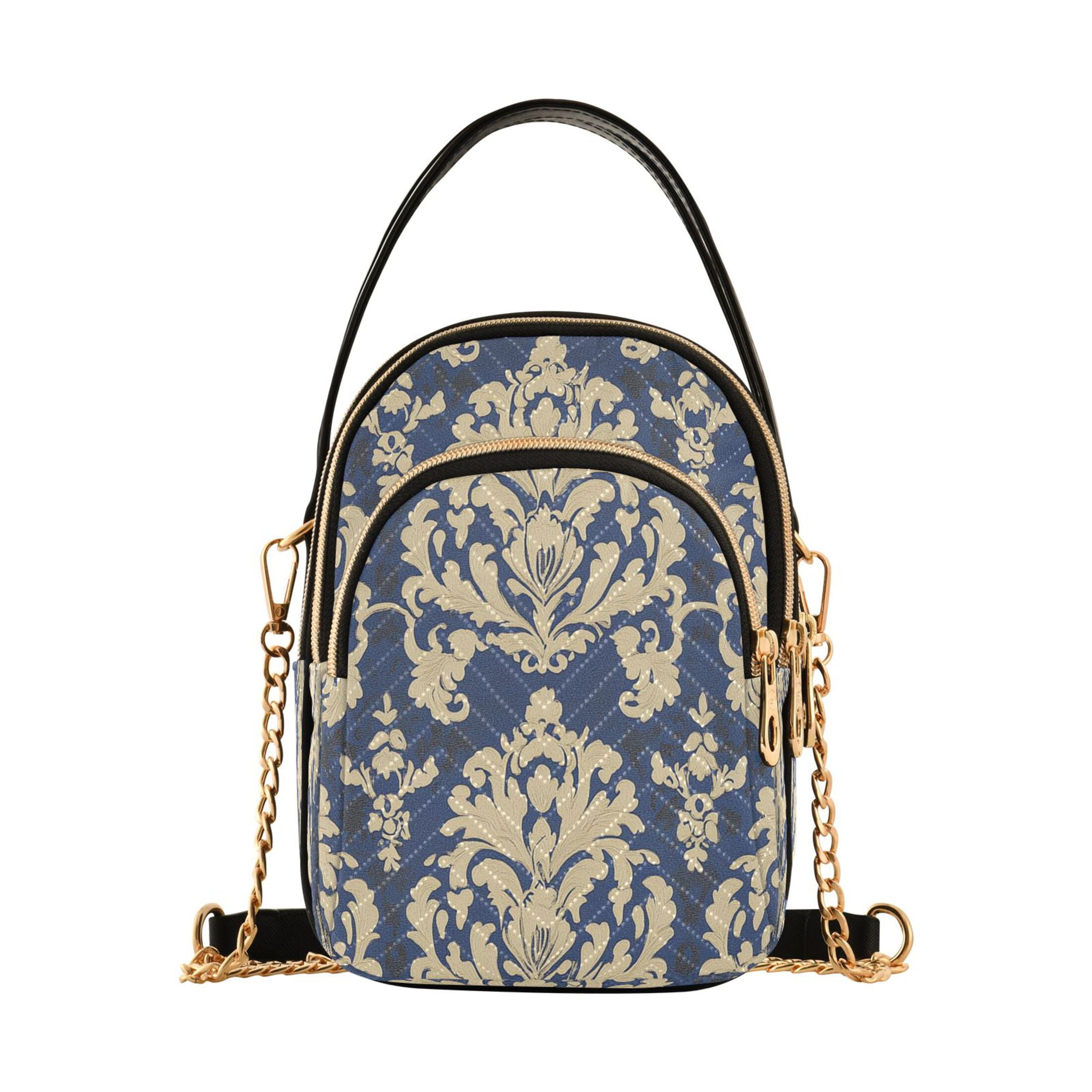 Cross Body Fashion Shoulder Waist Purse Bags Navy and Cream Damask ...