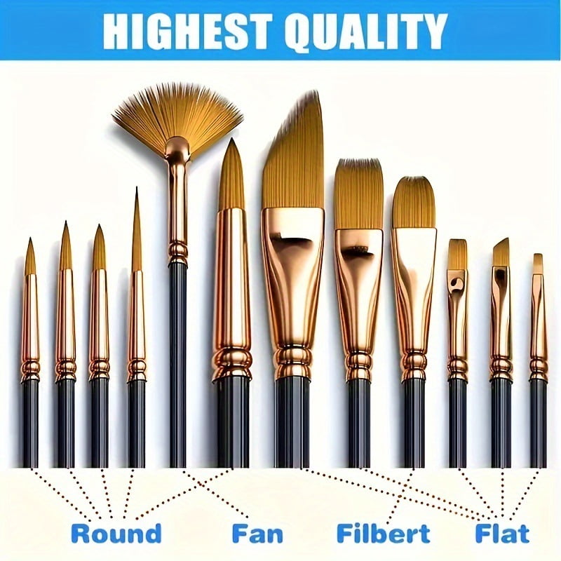 Cross-Border 12-Piece Matte Black Rod Paintbrush Set Gouache Brush Hand ...