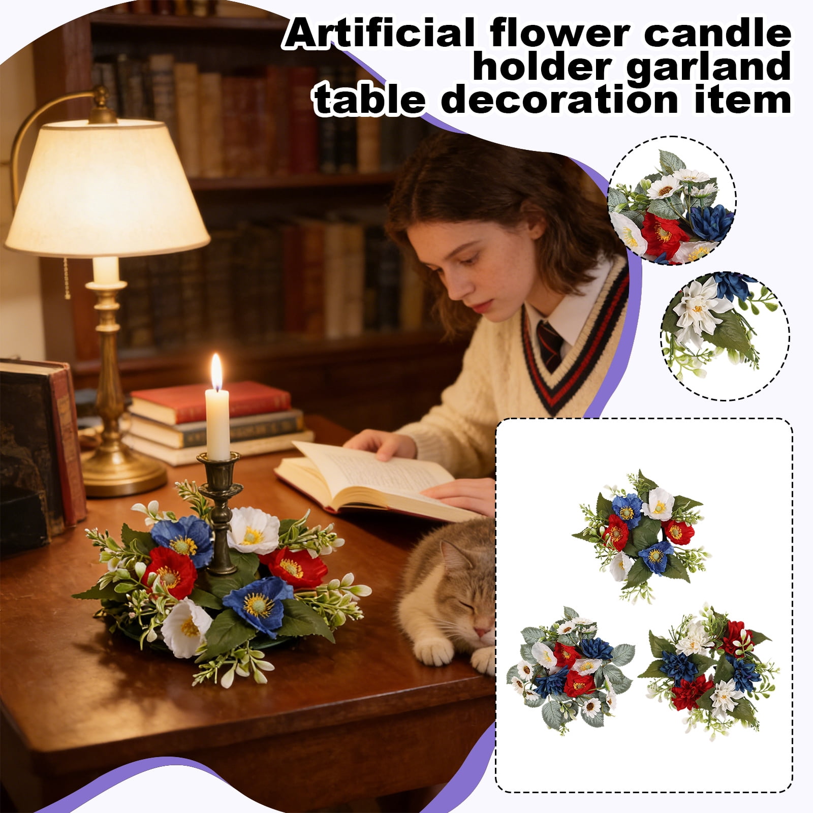 Cross-Border Faux Flowers Wreath Candle Holder Dining Table Centerpiece ...