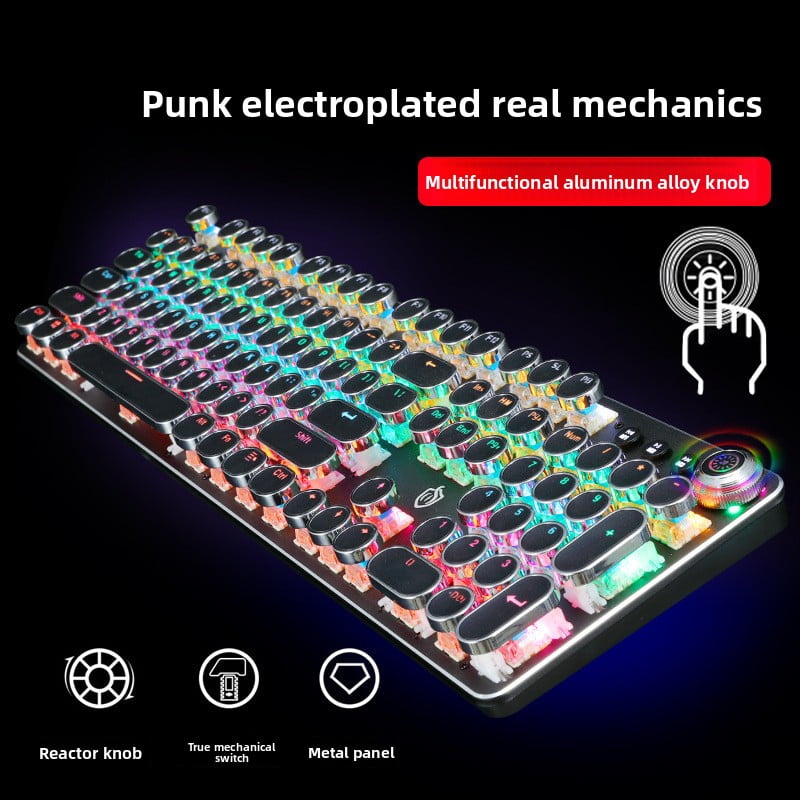 Cross-Border K820 Punk Retro Knob Wired Mechanical Keyboard Macro ...