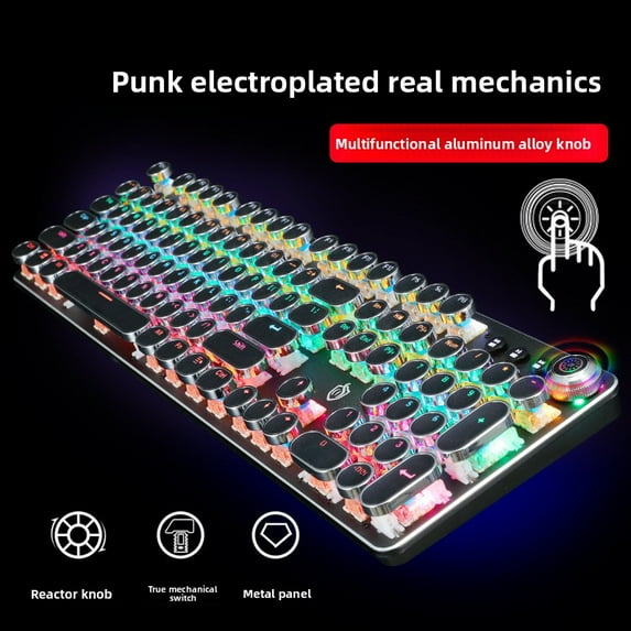 Cross-Border K820 Punk Retro Knob Wired Mechanical Keyboard Macro ...
