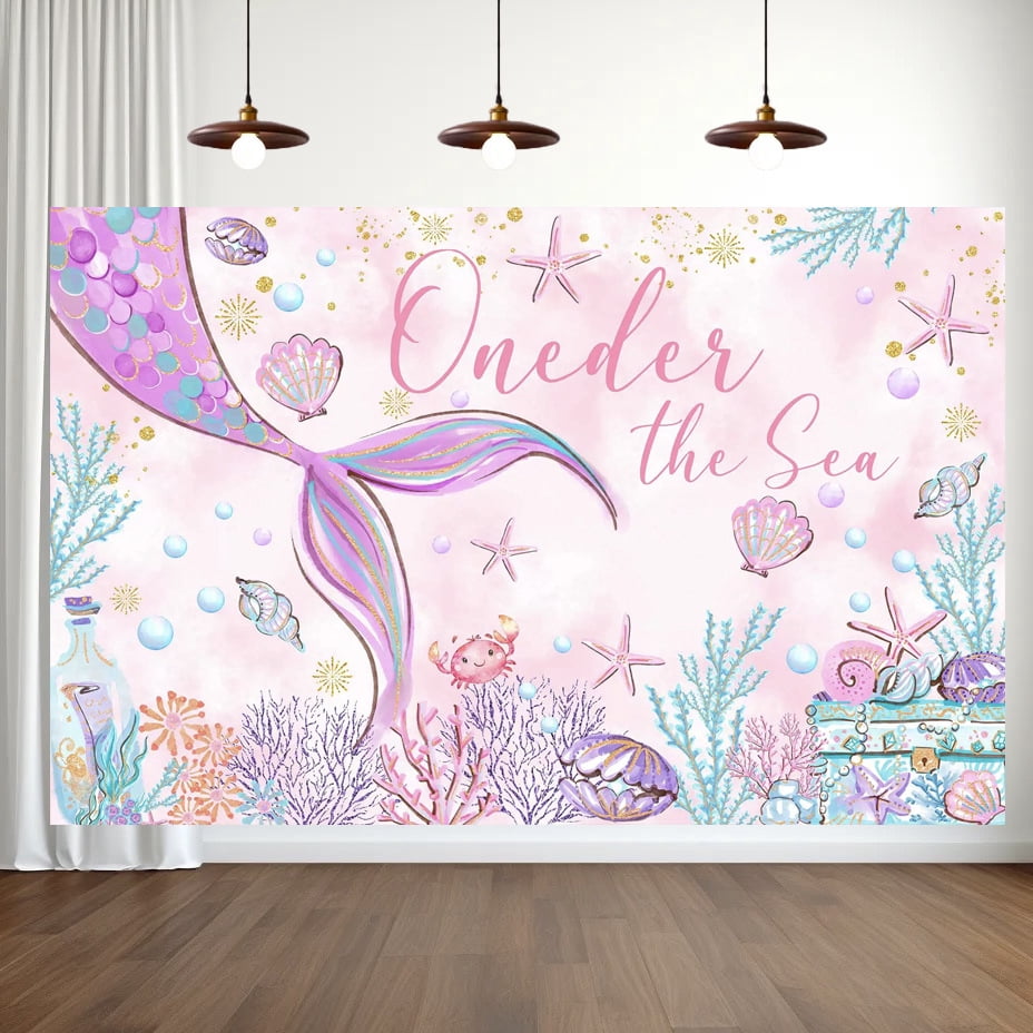 Cross-Border New Mermaid Princess Backdrop Birthday Party Decoration ...