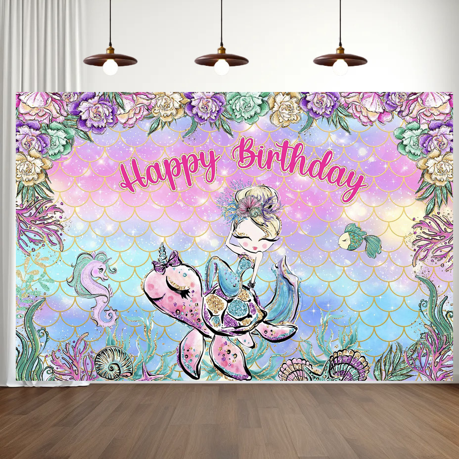 Cross-Border New Mermaid Princess Backdrop Birthday Party Decoration ...