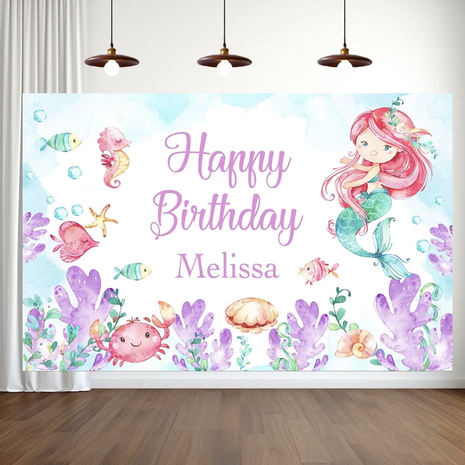 Cross-Border New Mermaid Princess Backdrop Birthday Party Decoration ...