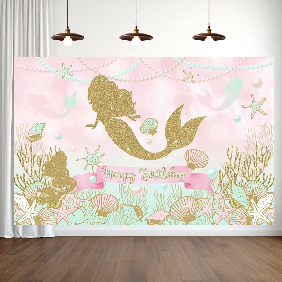 Cross-Border New Mermaid Princess Backdrop Birthday Party Decoration ...