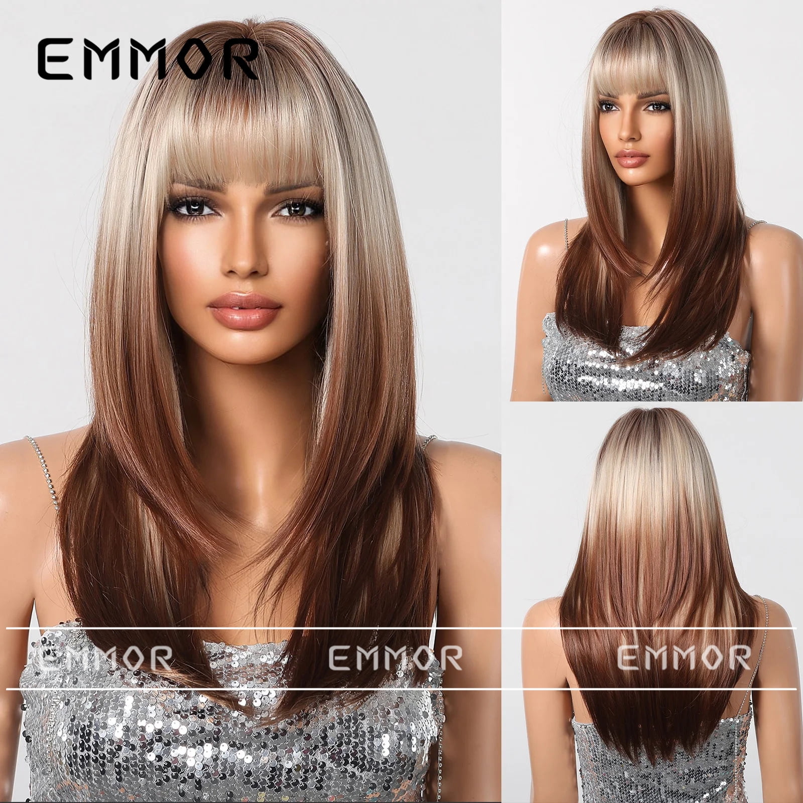 Cross-Border Source New Product Full Bangs Golden Gradient Brown ...