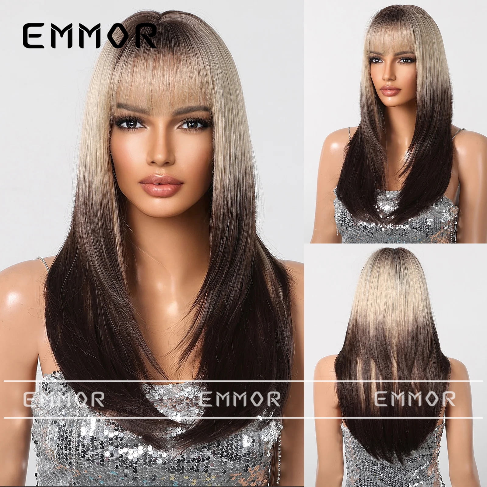 Cross-Border Source New Product Full Bangs Golden Gradient Brown ...