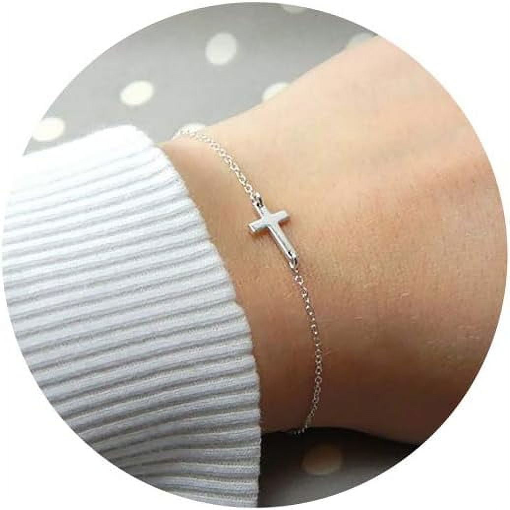 Cross Bracelet For Women Dainty 14K Gold Cubic Zirconia Cute Tiny Bracelet Confirmation Gifts ...