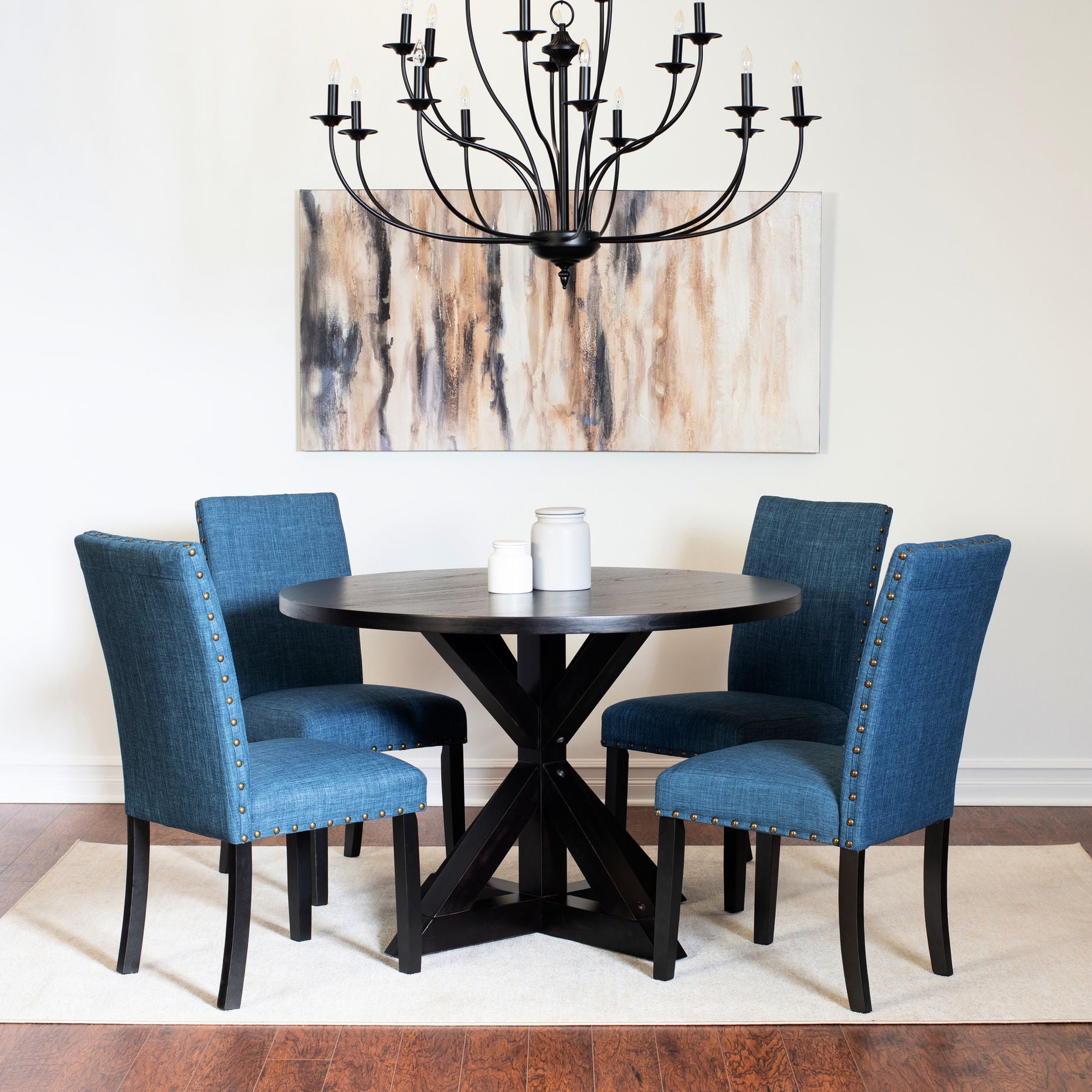 Cross-Buck Table Dining Set | Seat Family and Guests | Black Finish with Wood Grain Texture ...