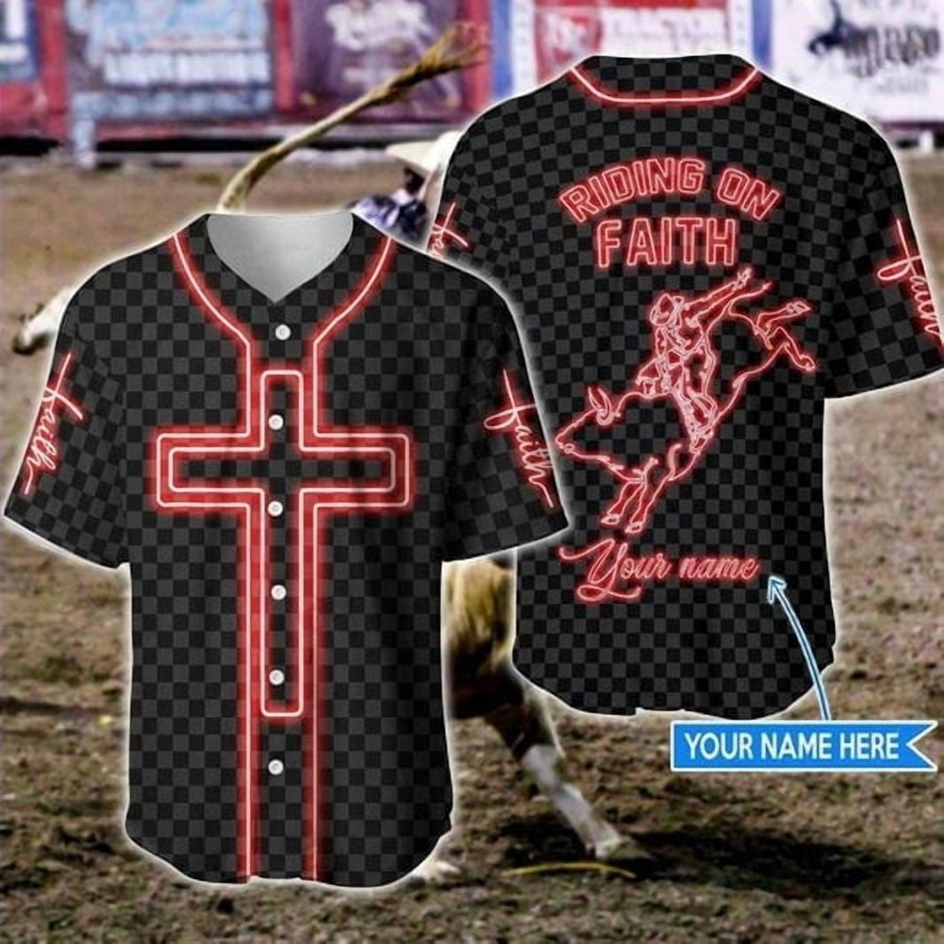 Cross, Bull Riding Baseball Jersey - Bull Riding On Faith Custom ...