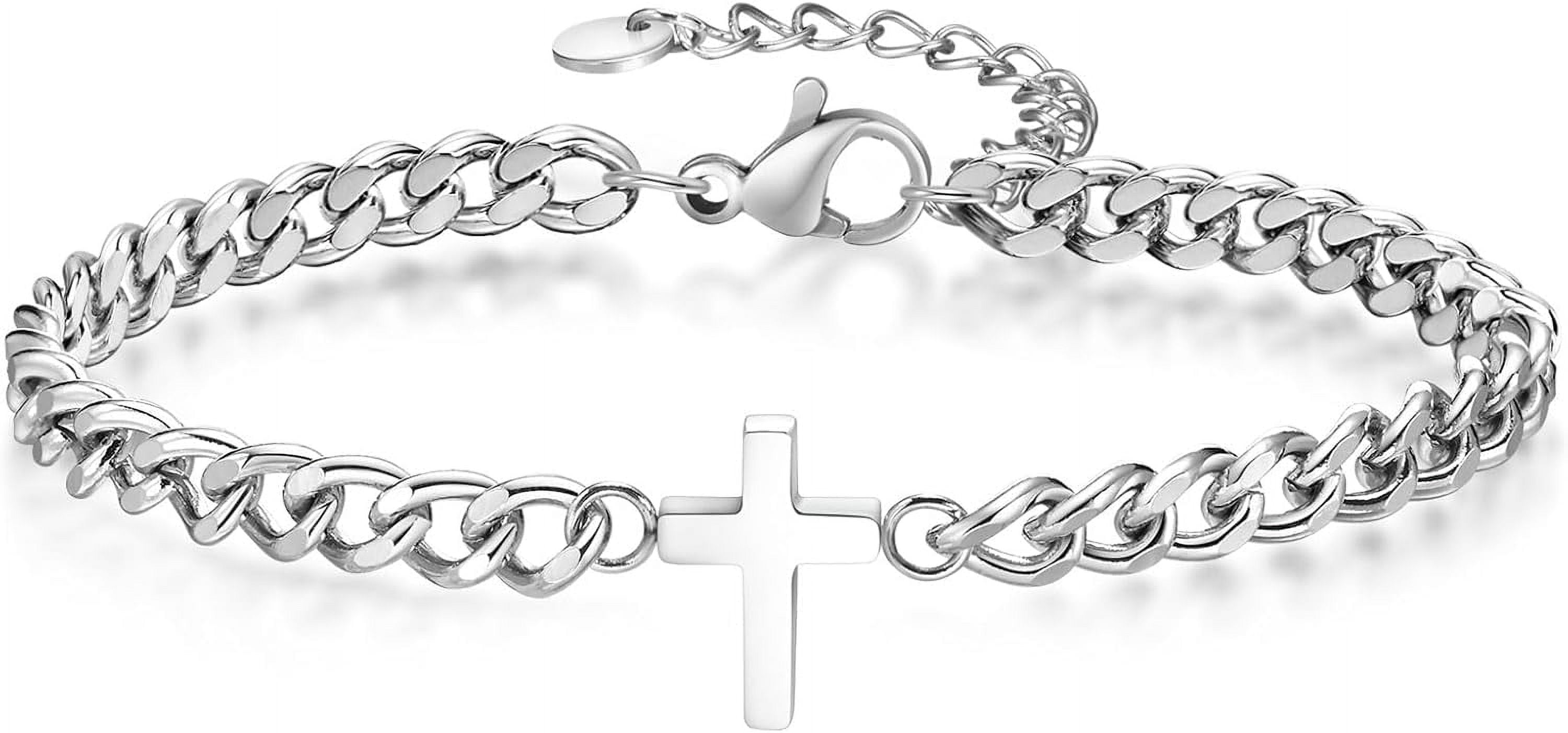 Cross Chain Bracelets For Men Women, Silver/Black Stainless Steel Cross ...