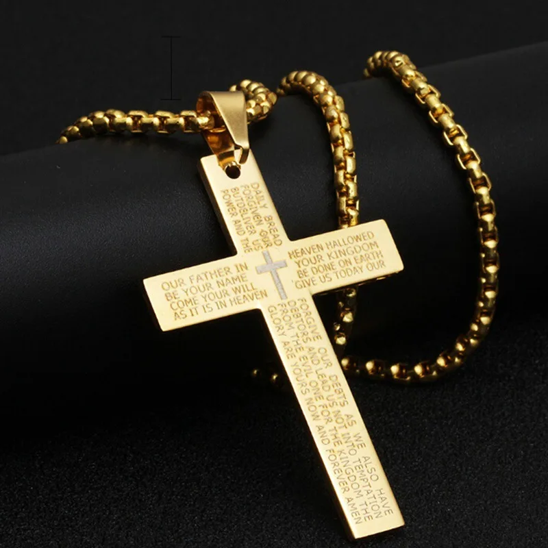 Cross Chain Necklace 14K Yellow Gold Pendant For Men Catholic Religious ...