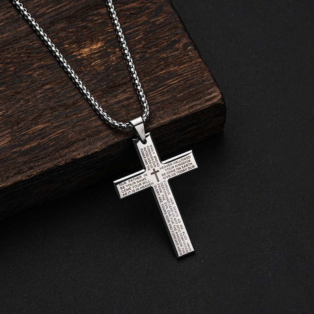 Cross Chain Necklace 14K Yellow Gold Pendant Necklace For Men Catholic ...