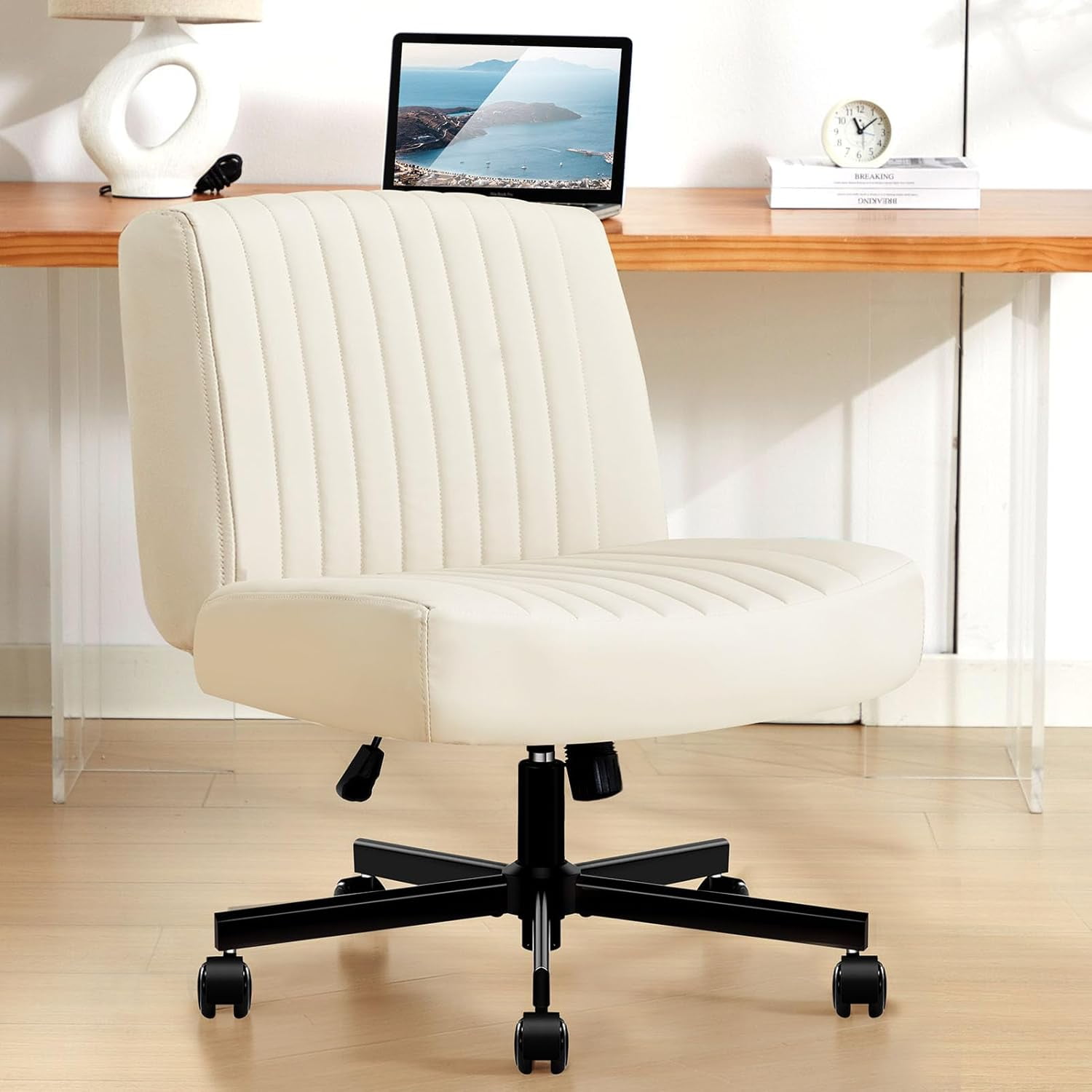 Cross Chair with Wheels,Thick Padded Fabric Cross Legged Office Desk ...