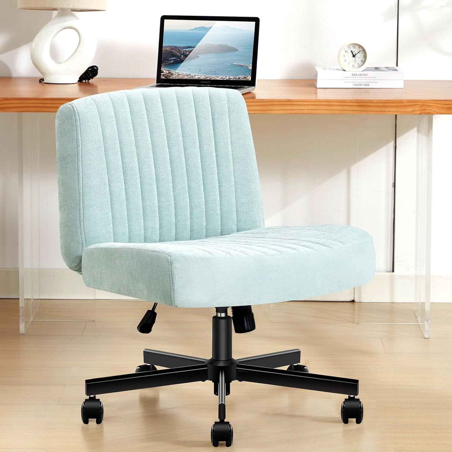 Cross Chair with Wheels,Thick Padded Fabric Cross Legged Office Desk ...