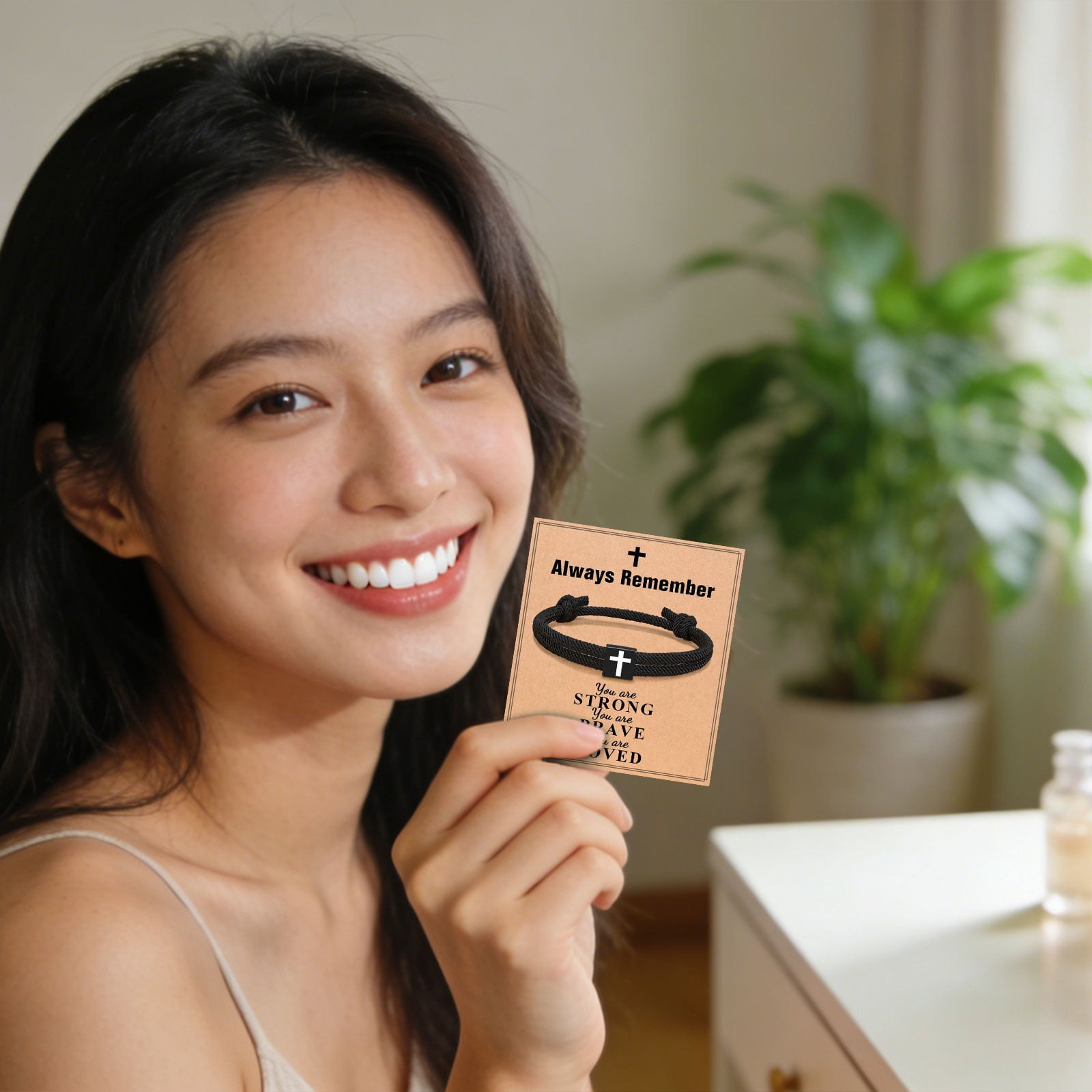 Cross Charm Adjustable Bracelet (8cm) - Custom Message Card Jewelry for ...