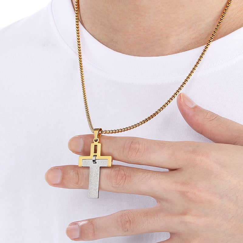 Cross Choker Necklace for Man Golden Color Men's Chain 14K Yellow ...