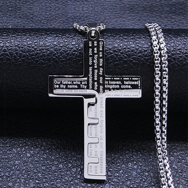 Cross Christian Church Prayer 14K Yellow Gold Necklace Men Golden Color ...