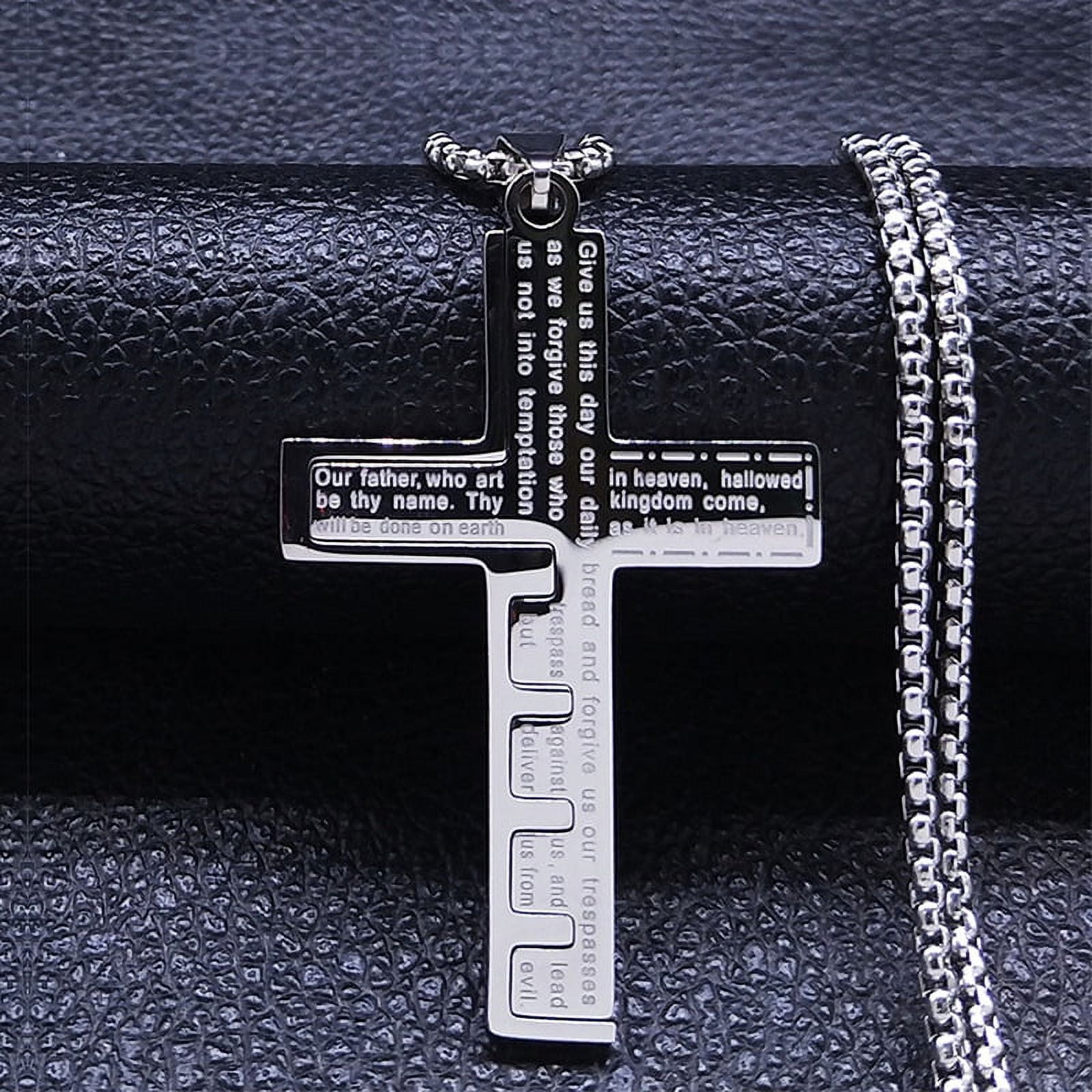 Cross Christian Church Prayer Necklace Men 14K Yellow Gold Bible Amulet ...