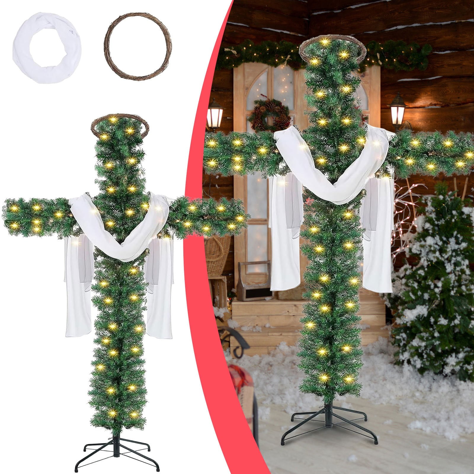 Cross Christmas Tree, Foldable Shaped Cross Christmas Tree, Artificial ...