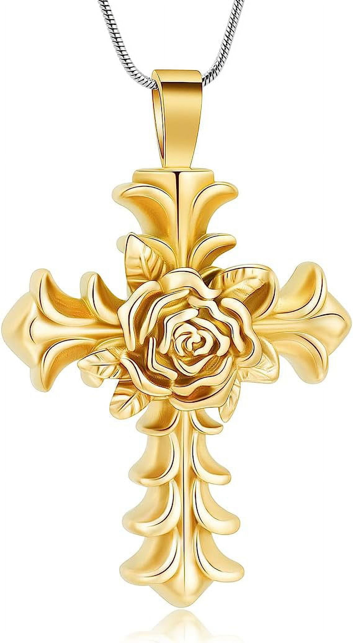 Cross Cremation Jewelry For Ashes Rose Shape Stainless Steel Cross ...