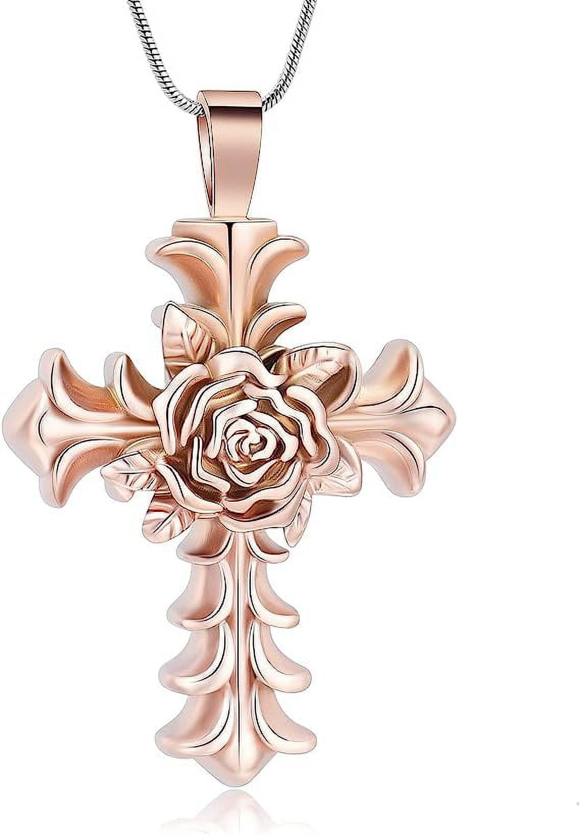 Cross Cremation Jewelry For Ashes Rose Shape Stainless Steel Cross ...