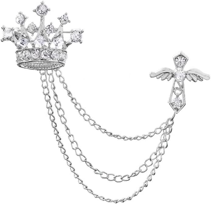 Cross Crown Long Chain Brooch, Rhinestone Tassel Brooch Pin,Retro ...