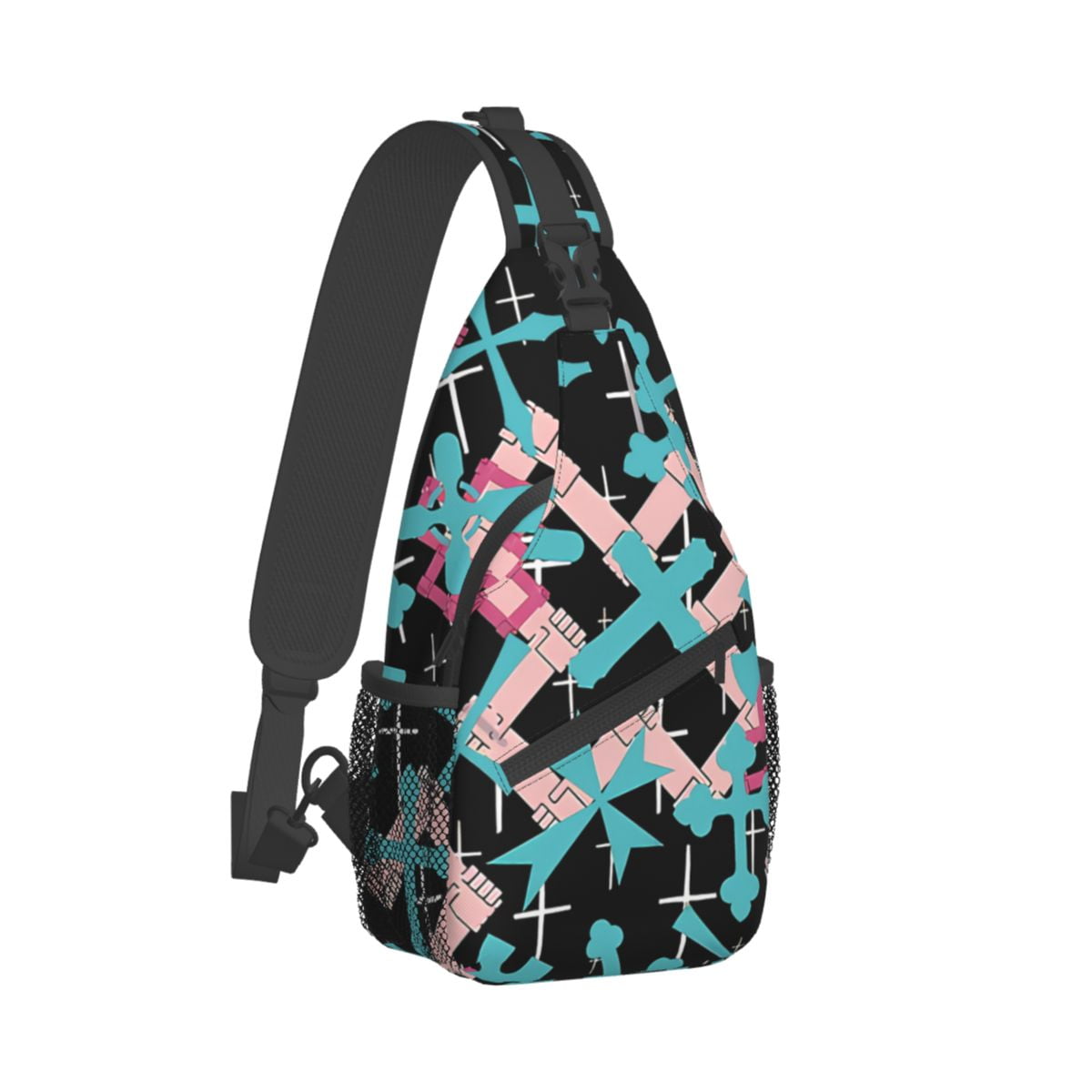 Cross Crucifixion Crossbody Bag Sports Black Pink And Teal Cross ...