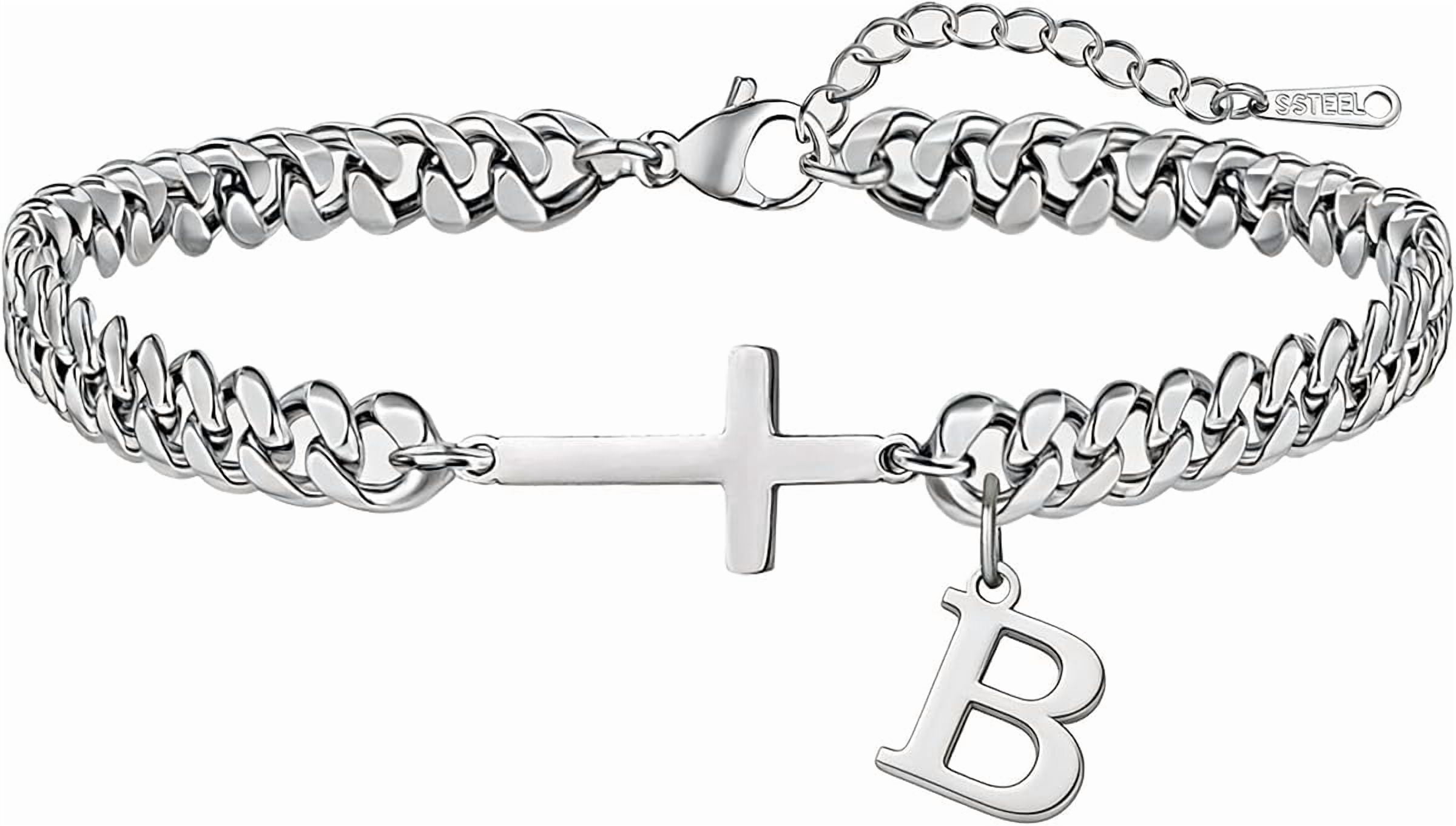 Cross Cuban Link Bracelets for Men Initial A - Z Faith Cross Bracelets ...