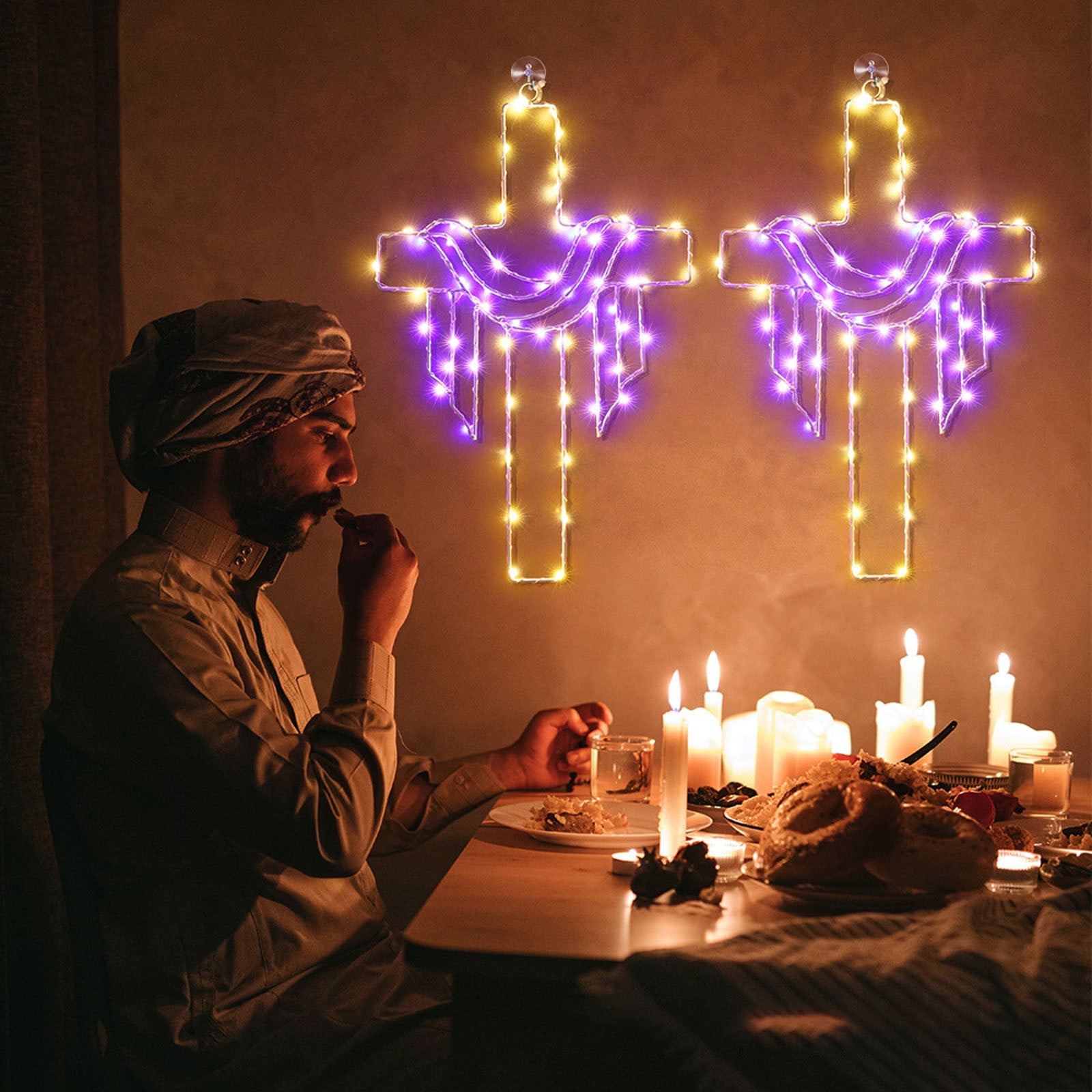 Cross with Drape Window Light 12 in Hanging Outdoor Risen Lent ...