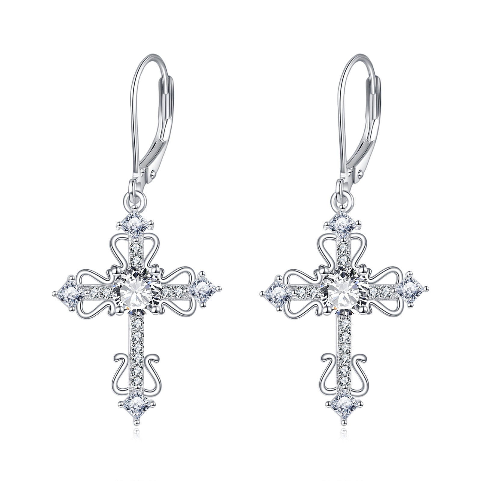Cross Earrings S925 Sterling Silver Crucifix Dangle Drop Earring ...