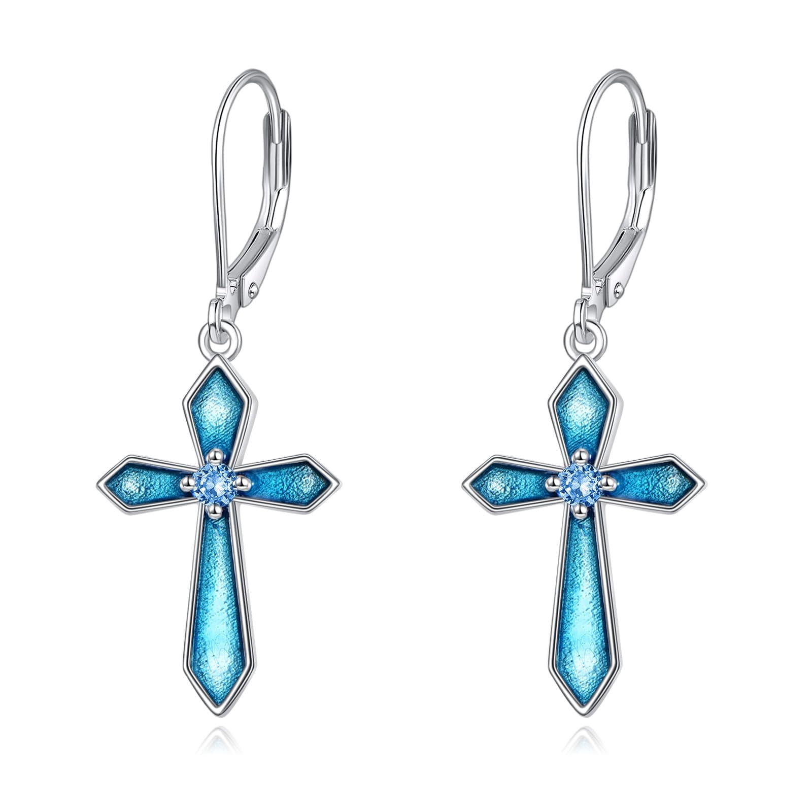 Cross Earrings for Women 925 Sterling Silver March Birthstone Dangle ...