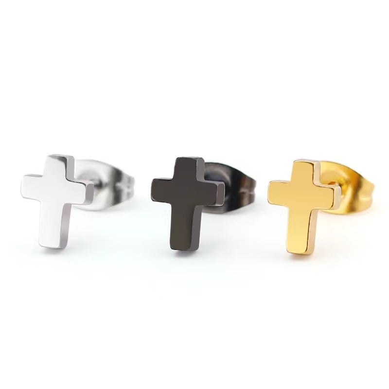 Small Cross Stud Earrings, Men Women Silver Gold Black Cross Earrings ...