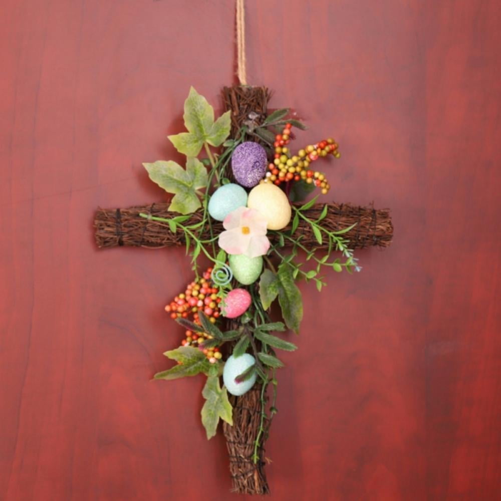 Cross Easter Egg Wreath Artificial Flower Wreath for Front Door Wall Home Decorations Clearance ...