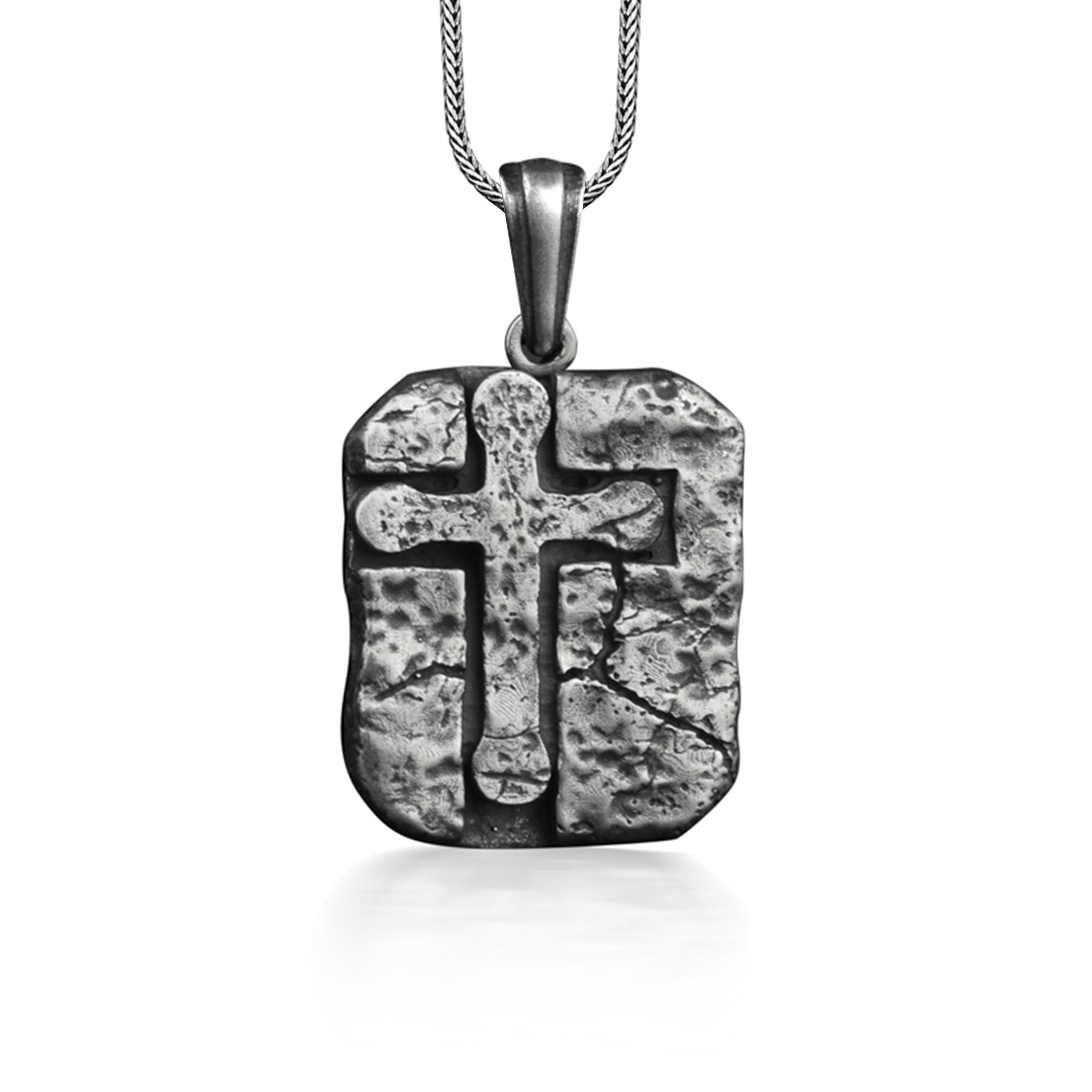Cross Engraved Textured Necklace in Sterling Silver, Christian Cross ...