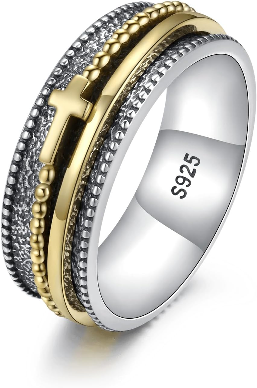 Cross Fidget Ring for Women - 925 Sterling Silver Spinner Rings ...