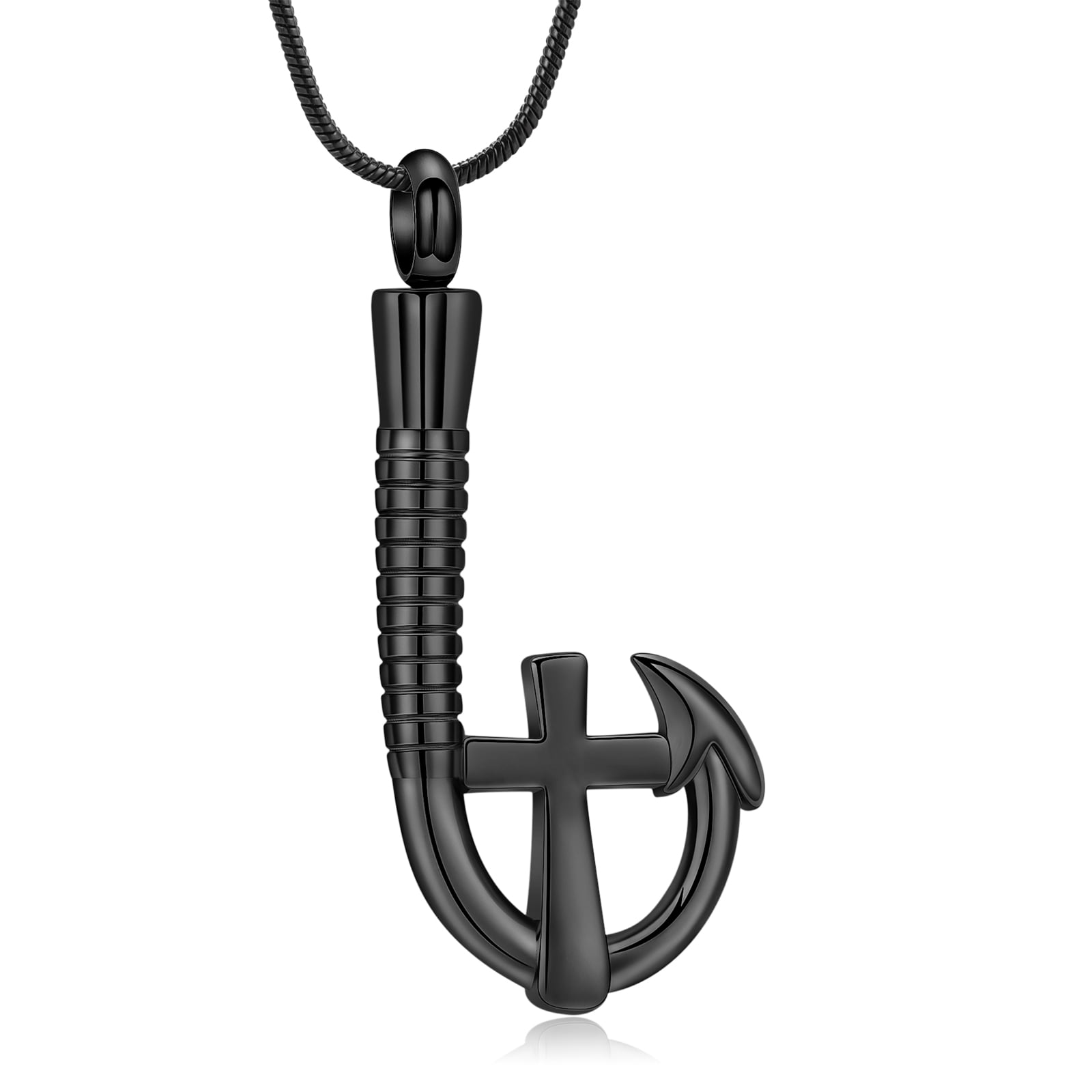 Cross Fishhook Memorial Urn Pendant Necklace Stainless Steel Ashes Keepsake Cremation Jewelry Fish Hook Cremation Jewelry for Ashes for Men Women