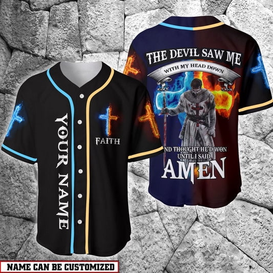 Cross Flame Baseball Jersey - Knight I Said Amen Custom Baseball Jersey ...