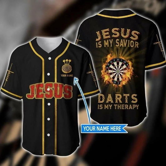 Cross Flame Dart Baseball Jersey - Jesus Dart Is My Therapy Custom ...