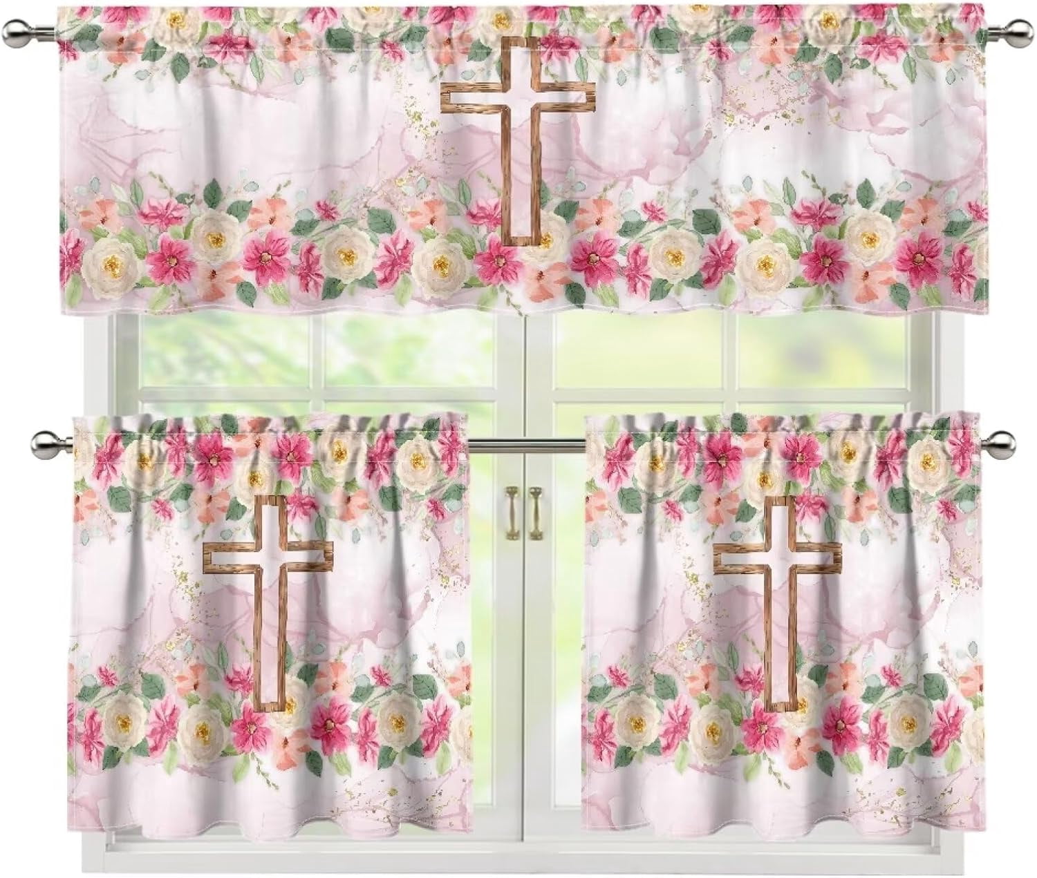 Cross Floral Kitchen Curtains, Decor for Home Valances for Windows ...