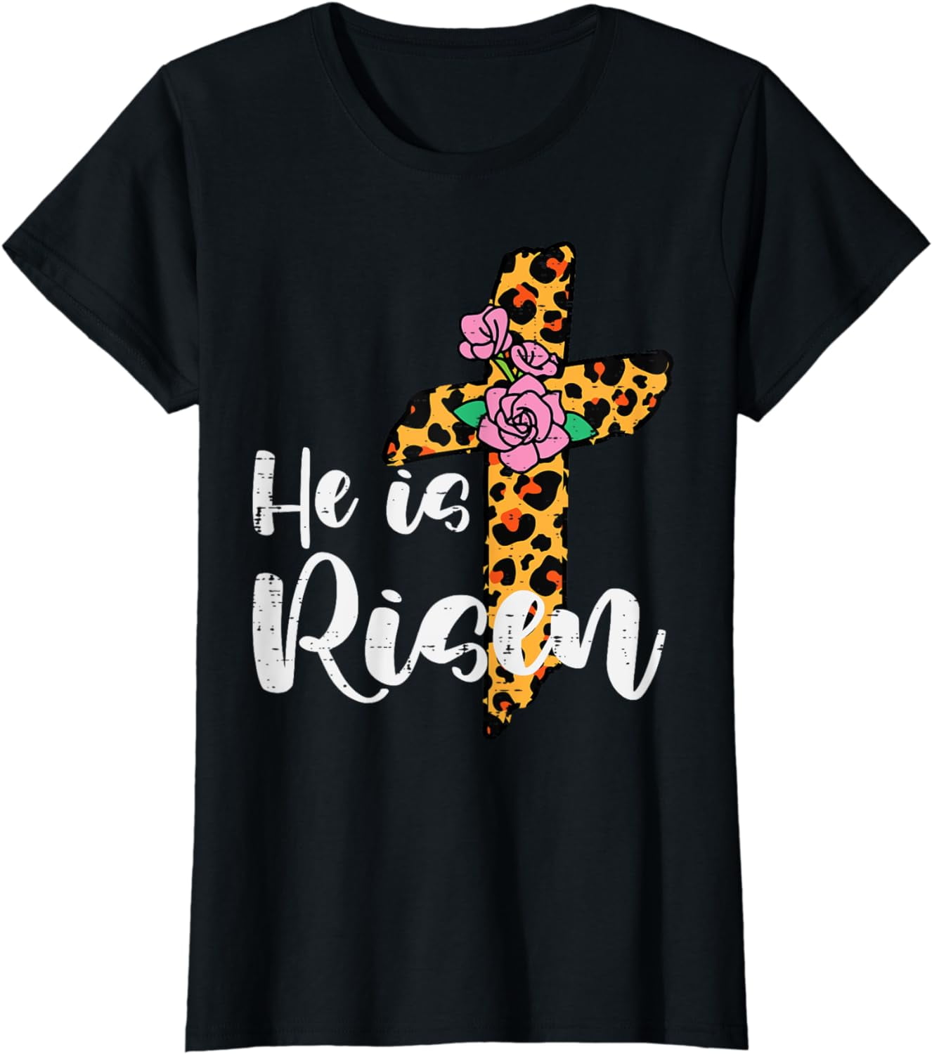 Cross Flower He Is Risen Christ Easter Jesus Religious Women T-Shirt - Walmart.com
