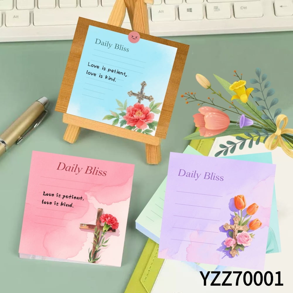 Cross & Flower Notepads 3.54x3.54" Avocado Message Cards - 100 Pcs ...