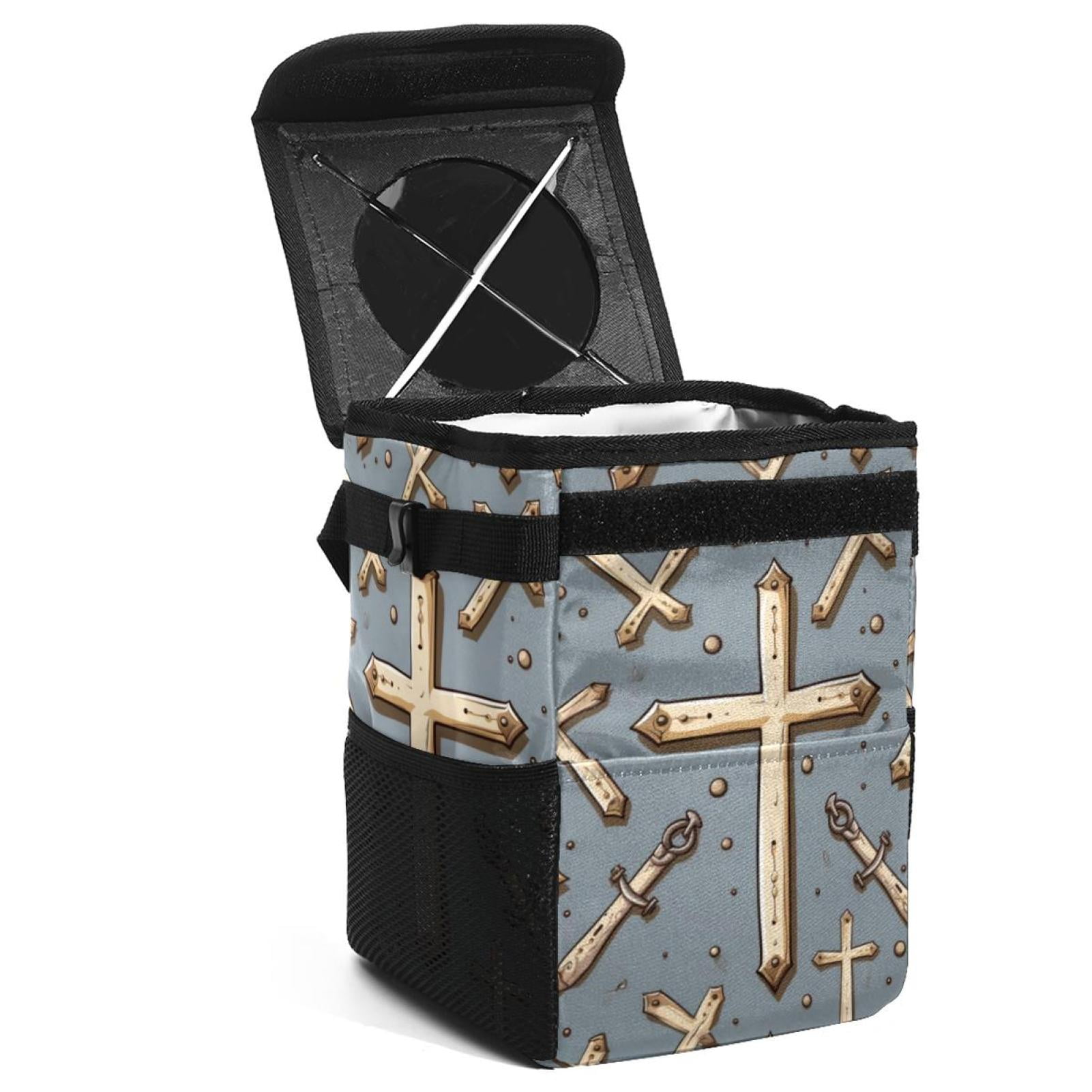 Cross Foldable Car Trash Bin with Lid, Leak-Proof, Hanging Storage Bag ...