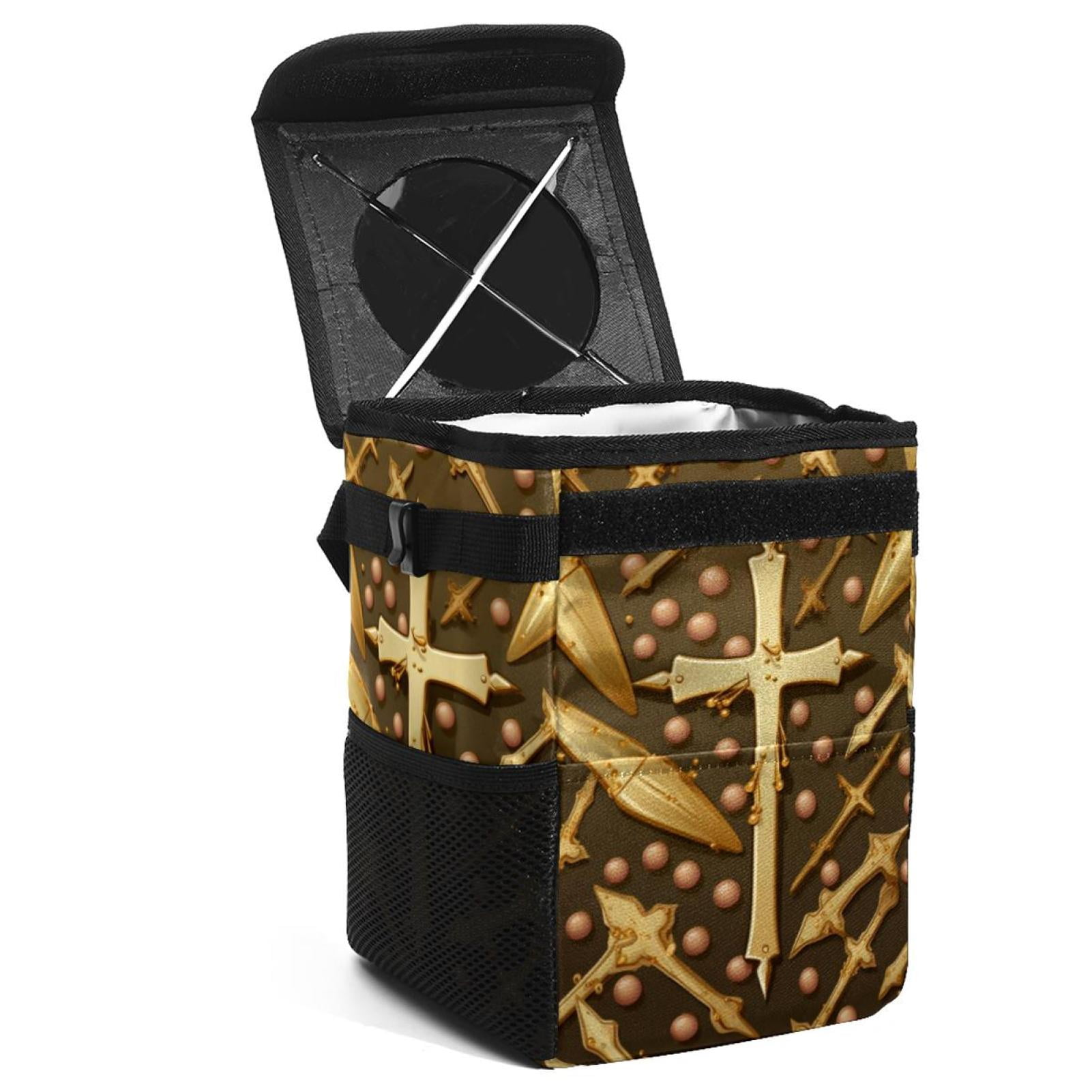 Cross Foldable Car Trash Bin with Lid, Leak-Proof, Hanging Storage Bag ...